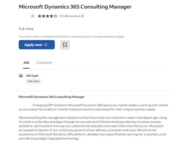 Microsoft Dynamics 365 Consulting Manager Vacancy Review